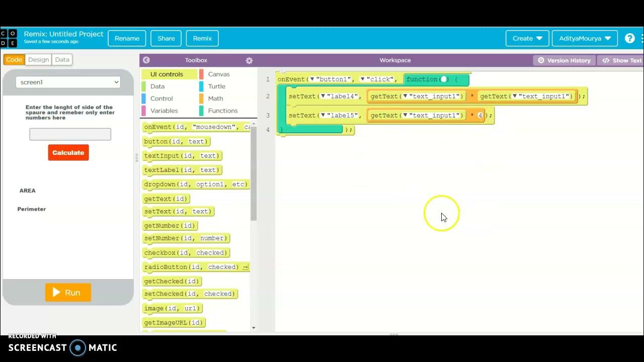 how to make Area and Perimeters calculator in code.org - YouTube