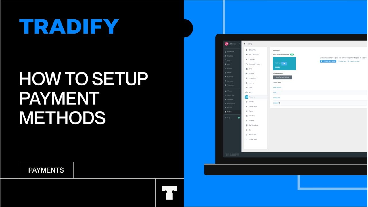 How To Setup Payment Methods in Tradify - YouTube