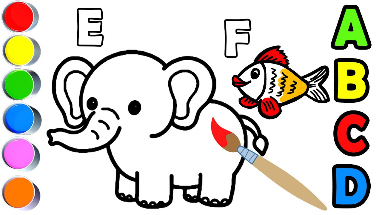 Learn how to Draw Elephant | How to Draw Fish | Learn ABCD Alphabetic ...