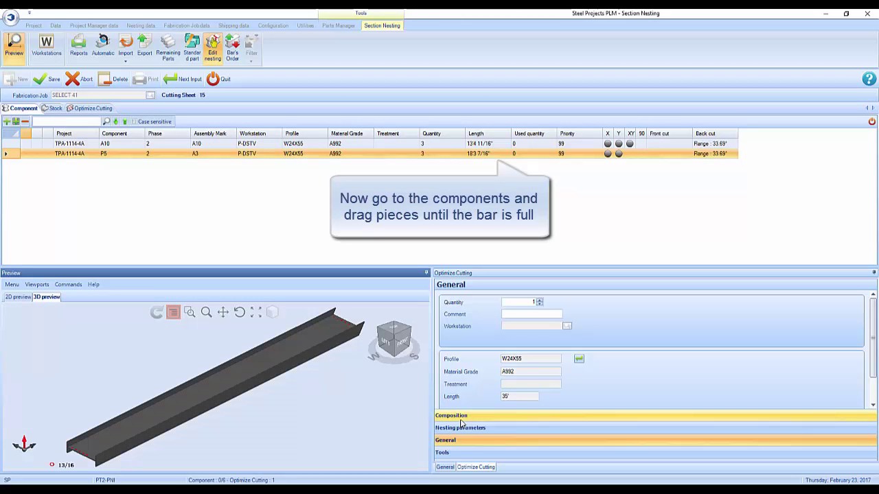 Steel Projects PLM - Parts Manager: Manual Nesting Example - YouTube