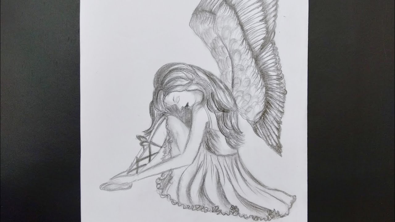 How to Draw a Girl with Wings for Beginners | Fairy Sketch | Pencil ...
