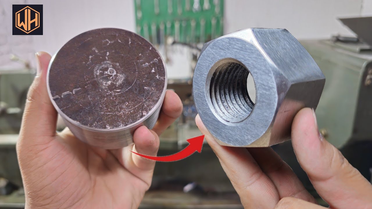 Turning Rusted Iron into a Perfect Hex Nut! - YouTube