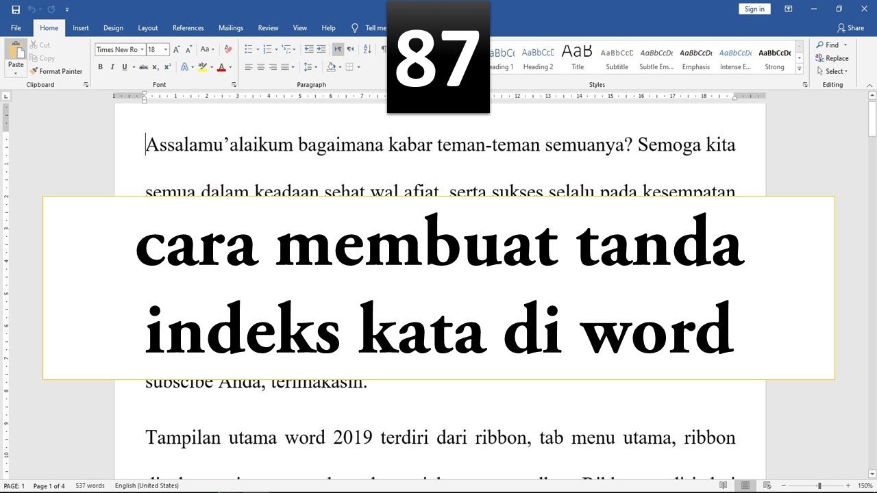 cara membuat tanda indeks kata di word - YouTube