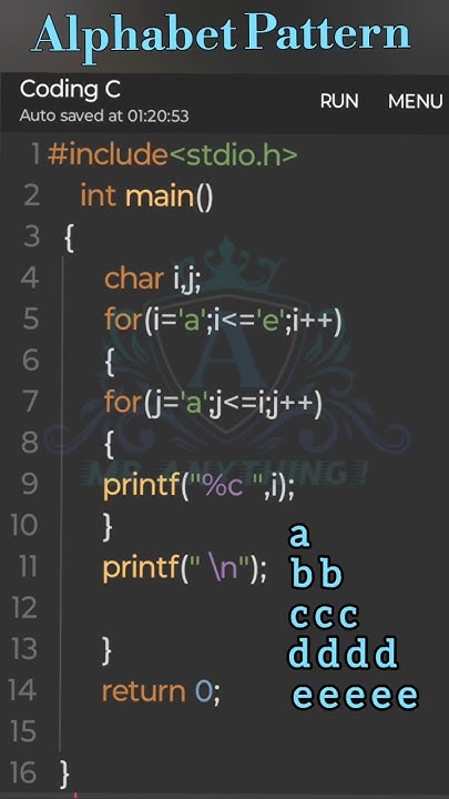 📐 Pattern | Alphabet pattern | Pattern print in C | C language | C Programming | #cprogram # ...