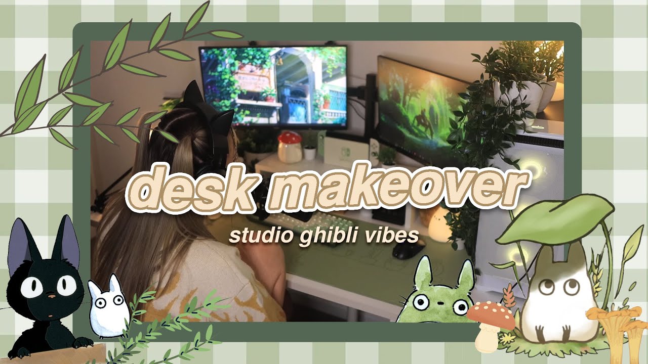 a studio ghibli inspired desk makeover 🌱 cosy vibes - YouTube