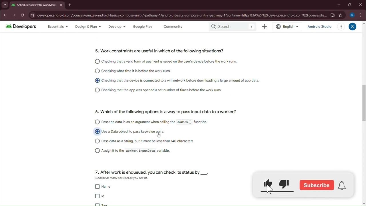Unit - 7 Schedule tasks with WorkManager - Quiz || Google Android Developers - YouTube
