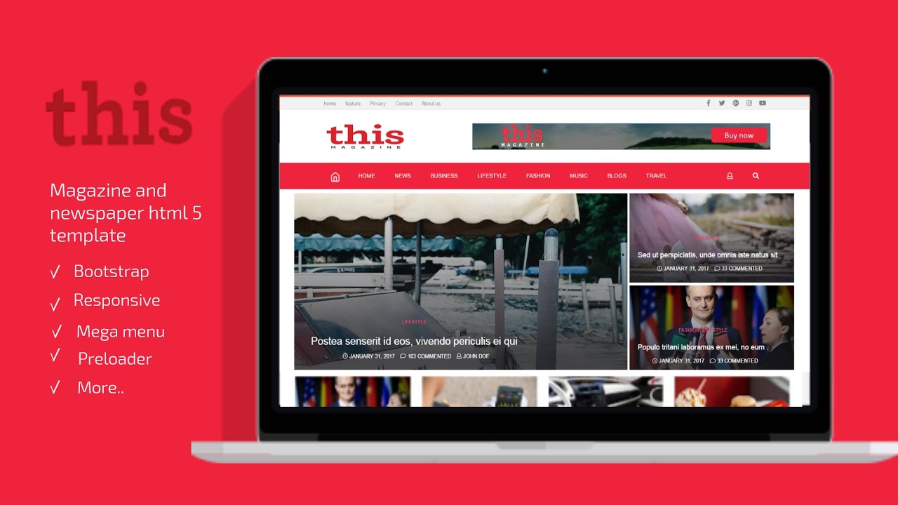 Thisemagazine professional News Magazine and newspaper html 5 template ...