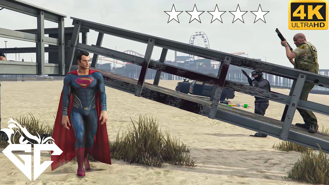 Superman Vs 5 Star Police | Grand Theft Auto V | 4K UHD | 60fps | Game ...