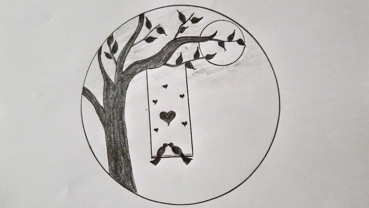 Bird drawing scenery inside circle || Easy Pencil Drawing in a Circle ...