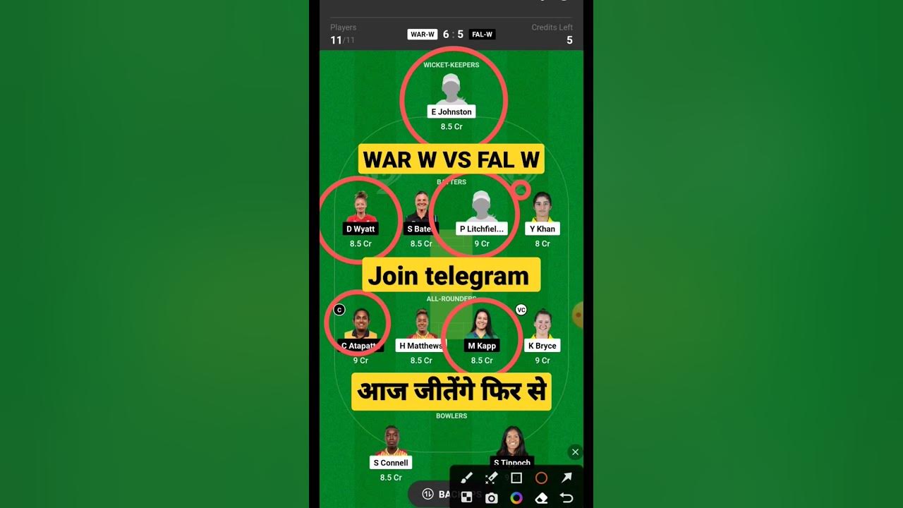War W Vs Fal W Dream 11 Prediction War W Vs Fal W Dream11 Team War