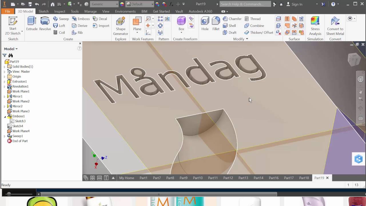 Autodesk Inventor 2017, Emboss och annat. - YouTube
