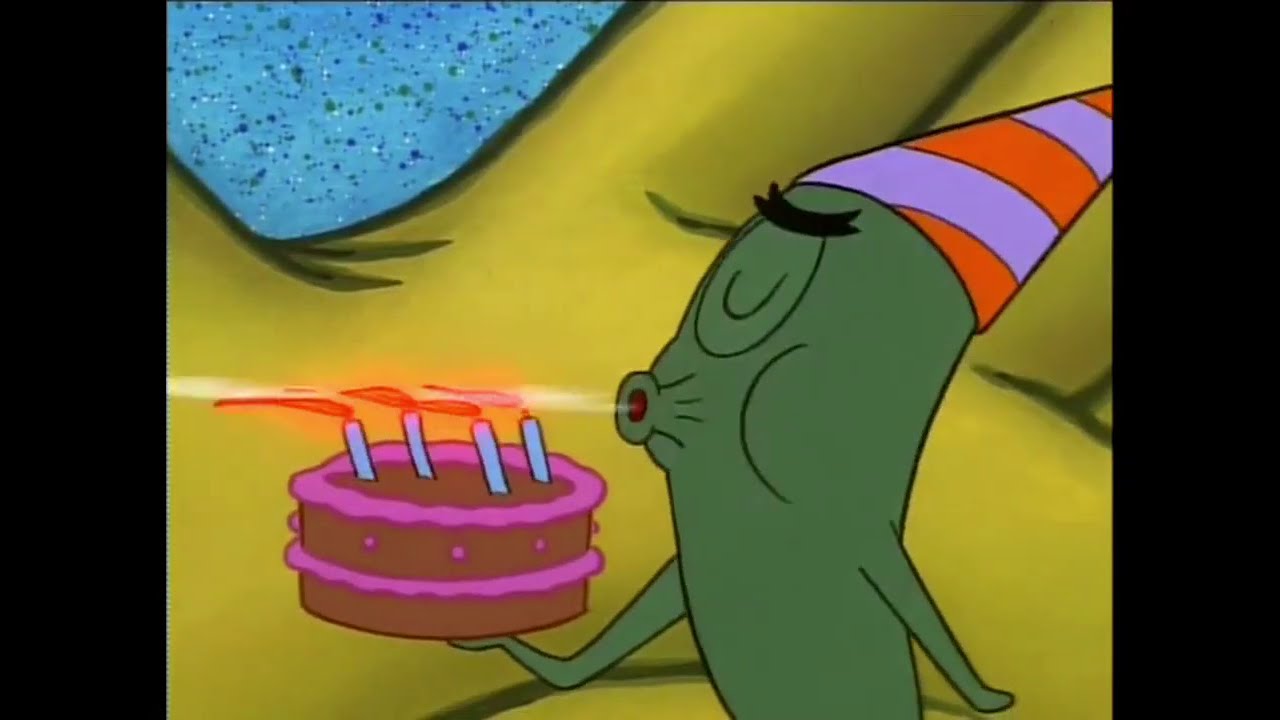 SpongeBob - Plankton Blows Out His Candles On His Birthday Cake - YouTube