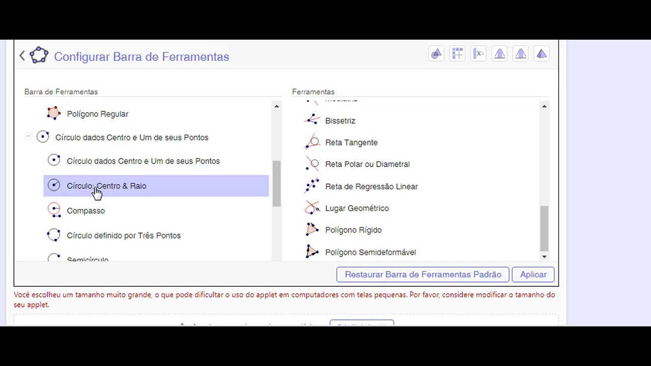 Como configurar a barra de ferramentas do GeoGebra - YouTube