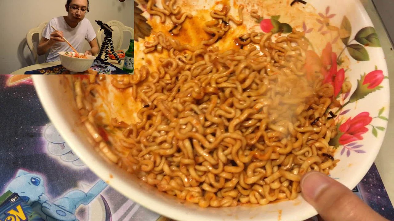 MUKBANG | 3 of the 2x NUCLEAR SPICY NOODLES | 10 POKEMON BOOSTER PACK ...
