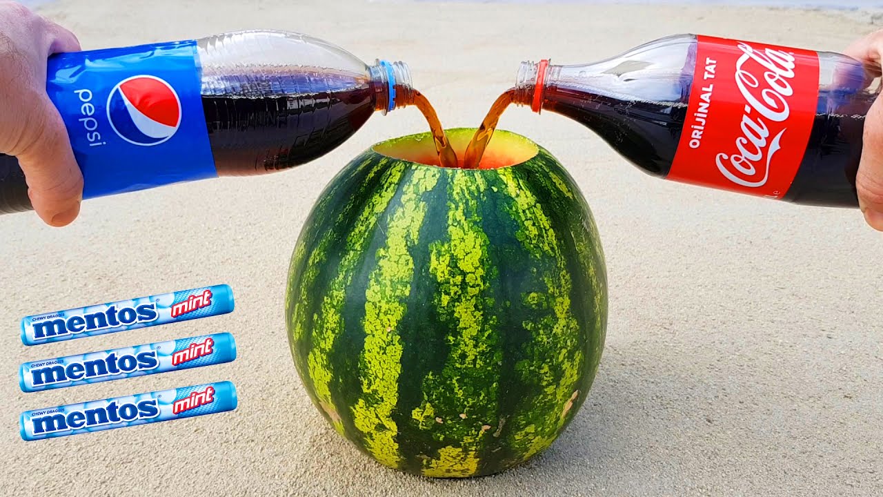 EXPERIMENT !! Watermelon VS Pepsi, Coca Cola and Mentos - YouTube