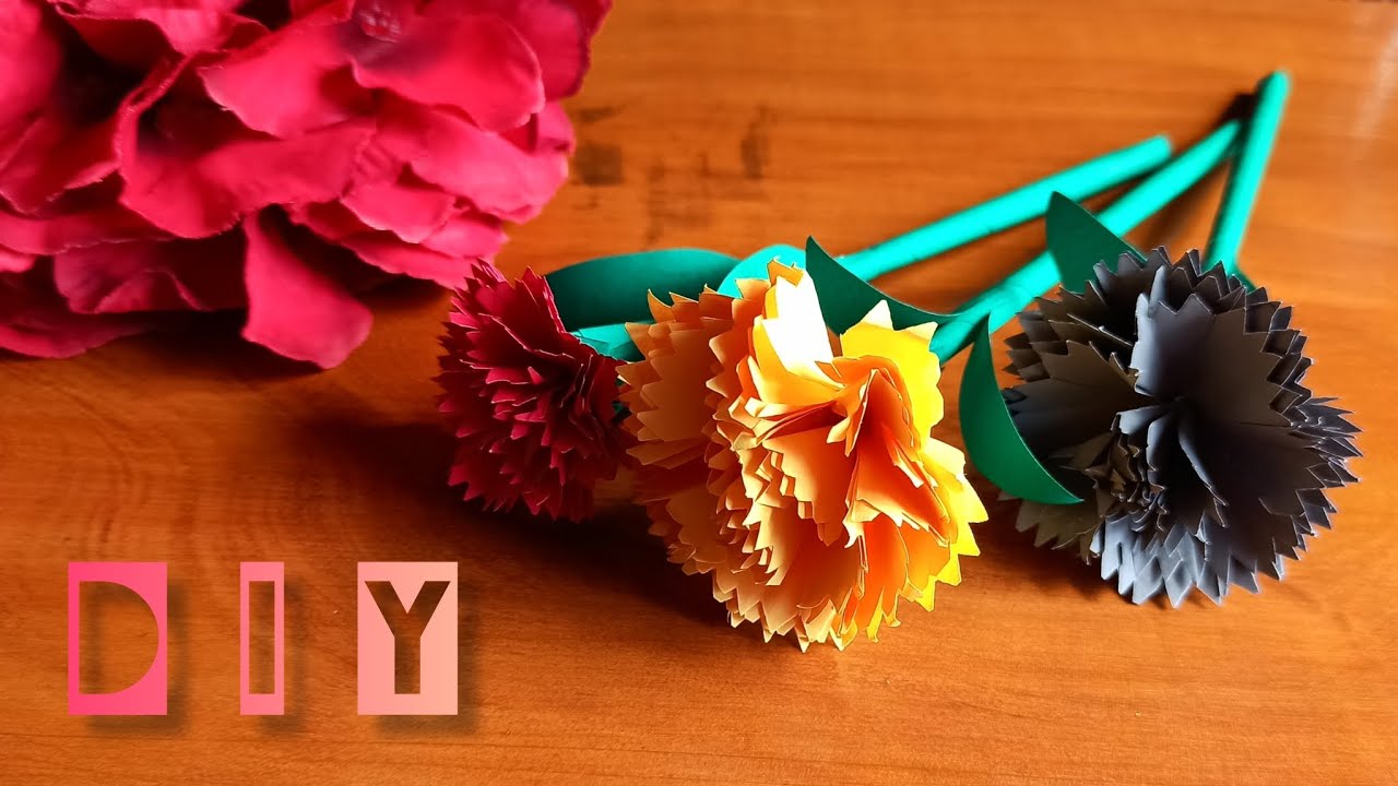 How to make easy carnation flower with origami paper || DIY paper craft ...