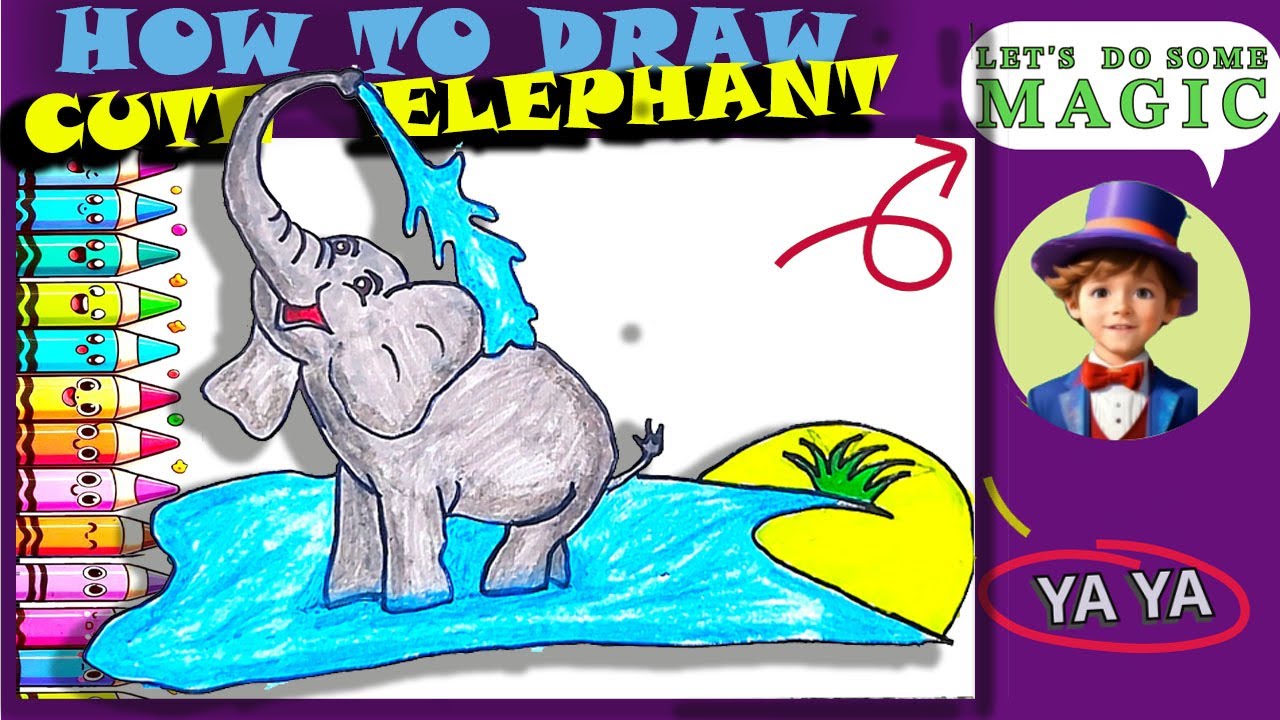 how to draw happy elephant easy step by step funny drawing - YouTube