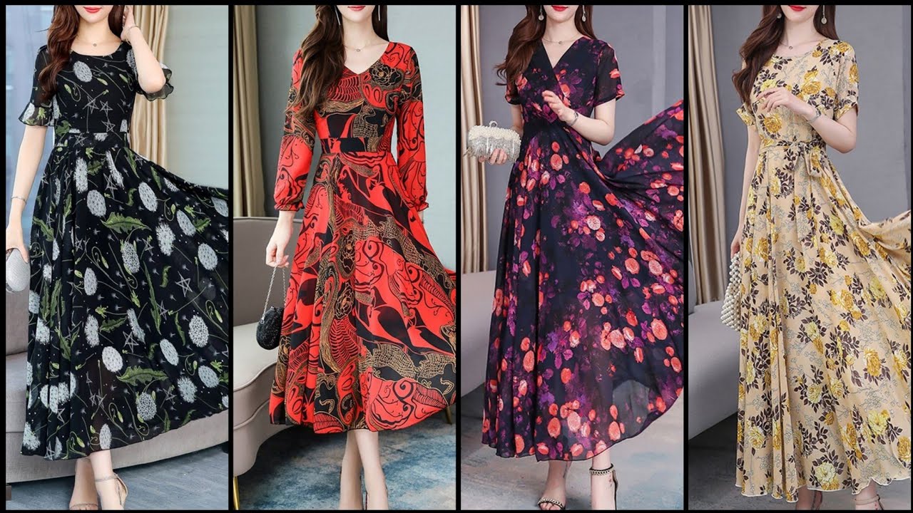 Fabulous Stunning And Elegant Stylish Floral Print Chiffon Long Maxi ...