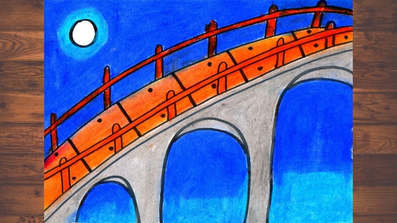 How to draw Easy bridge scenery| scenery drawing| drawing of nature ...
