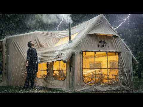 Şiddetli Yağmurda Kamp Yapmak 🌧️ ASMR (4 Saat)