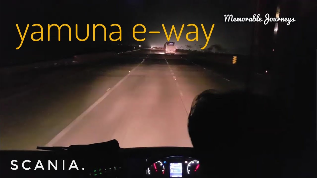 Agra to Delhi UPSRTC Scania bus cruising on Yamuna Expressway - YouTube