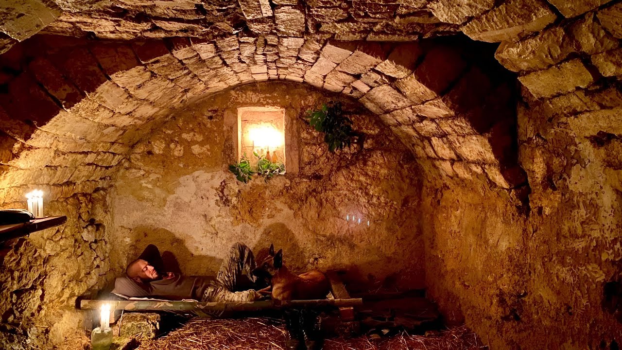 Underground Stone Shelter, Hiding from the Blizzard and Cold - YouTube