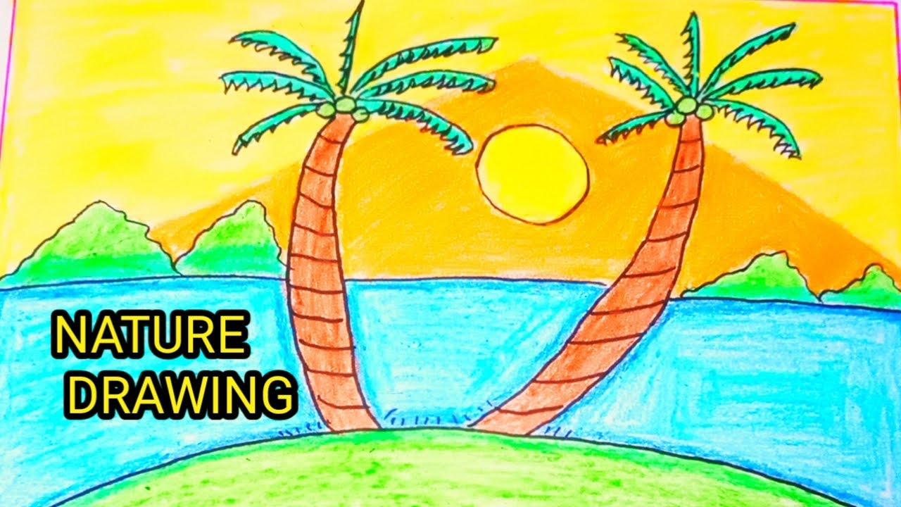 How to draw a Nature picture simple drawing/easy - YouTube