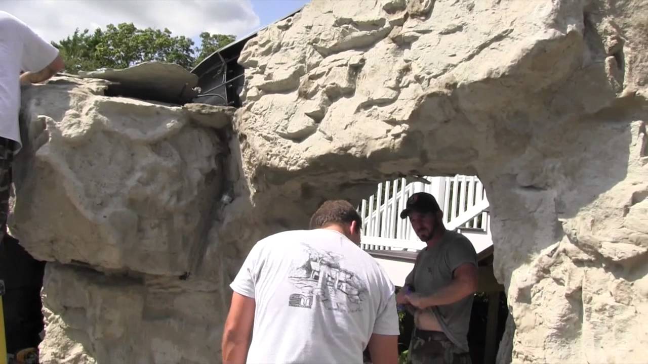 Swimming Pool Waterfall With Waterslide - YouTube