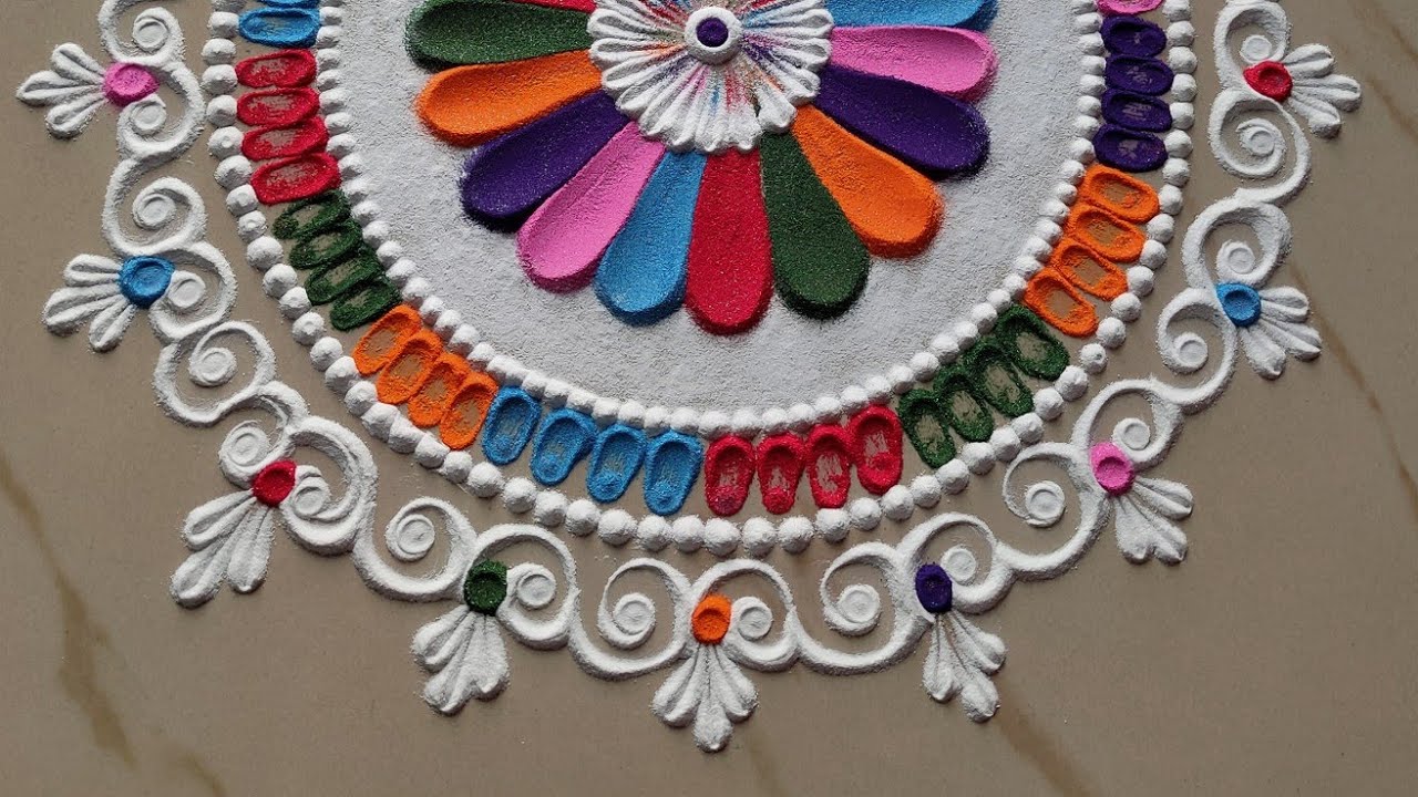 Easy, Attractive Multi-coloured Kolam with Beautiful Border || रांगोळी ...