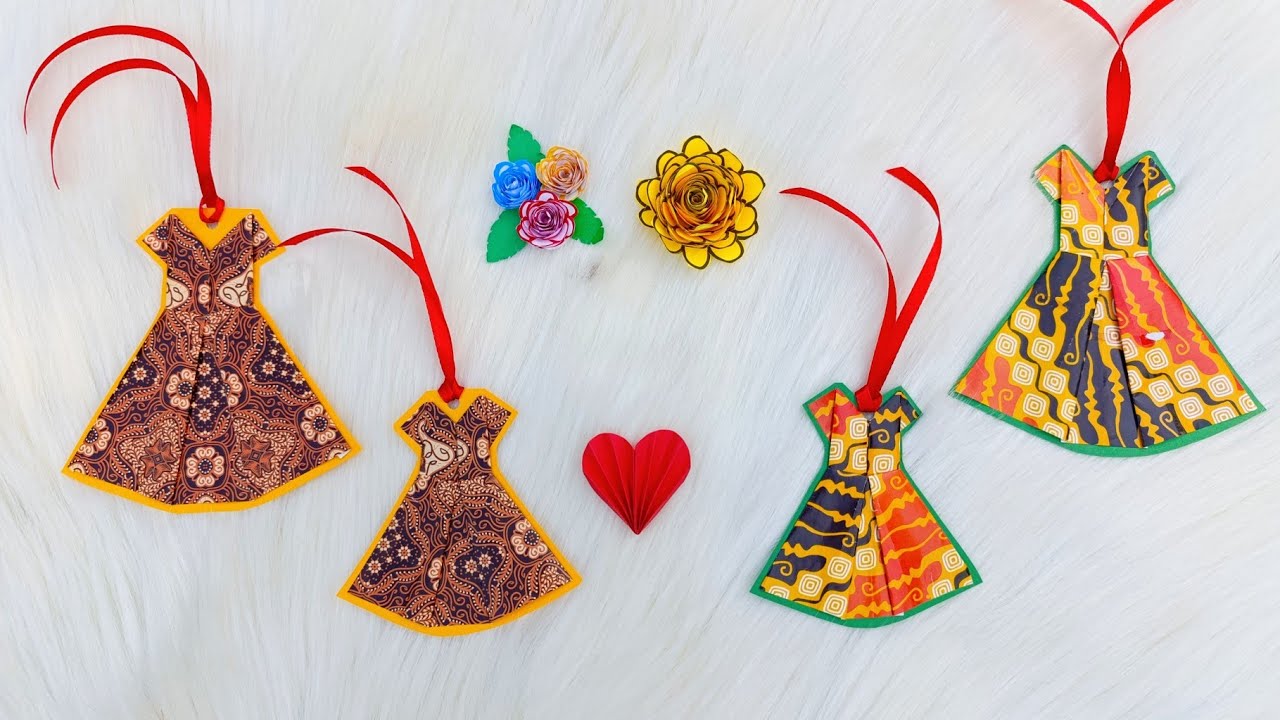 DIY Pembatas Buku Origami Dress Batik || Origami Bookmark || Pembatas ...