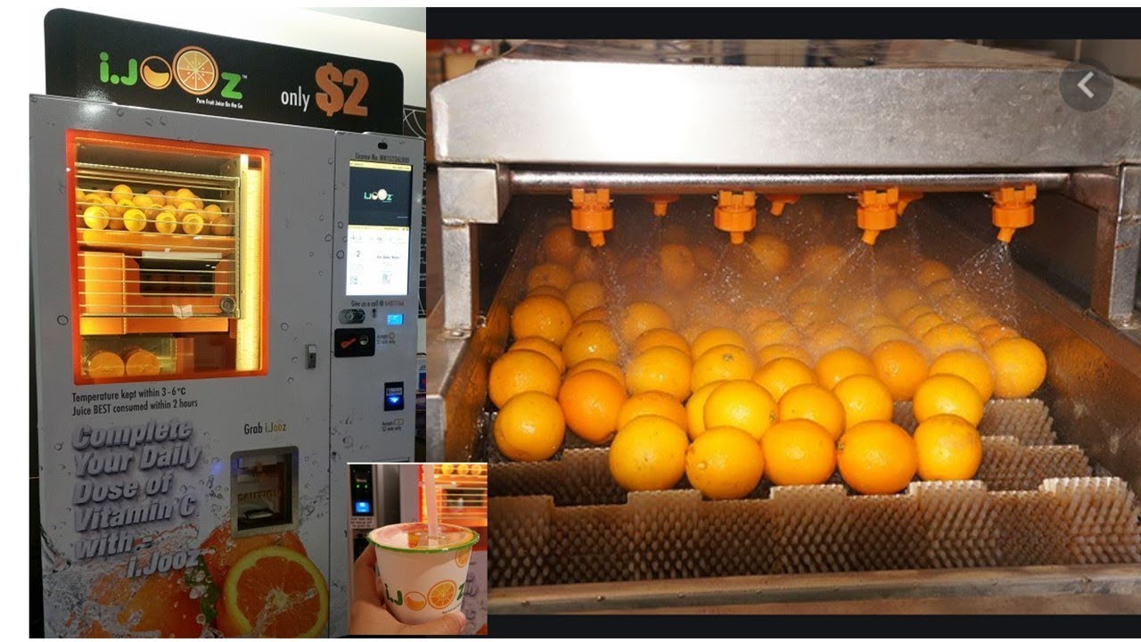 IJooz-Freshly Squeezed Orange Juice Vending Machine-Singapore - YouTube