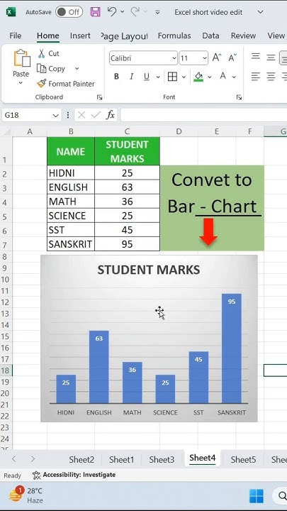 convert to bar chart in excel 😊 #excel #exceltricks #exceltips #exceltraining #shorts #ytshorts ...
