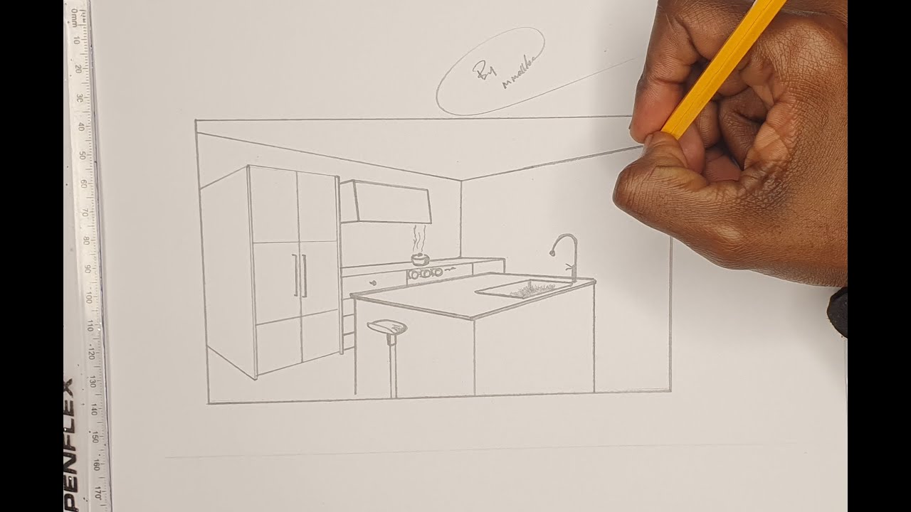 How to draw a Kitchen in 2-Point Perspective. - YouTube