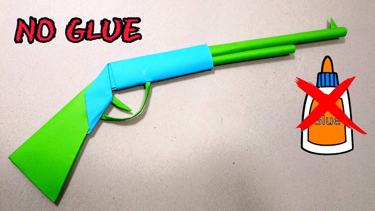 PAPER RIFLE MAKING (No Glue / No Tape) - Origami paper gun without glue ...