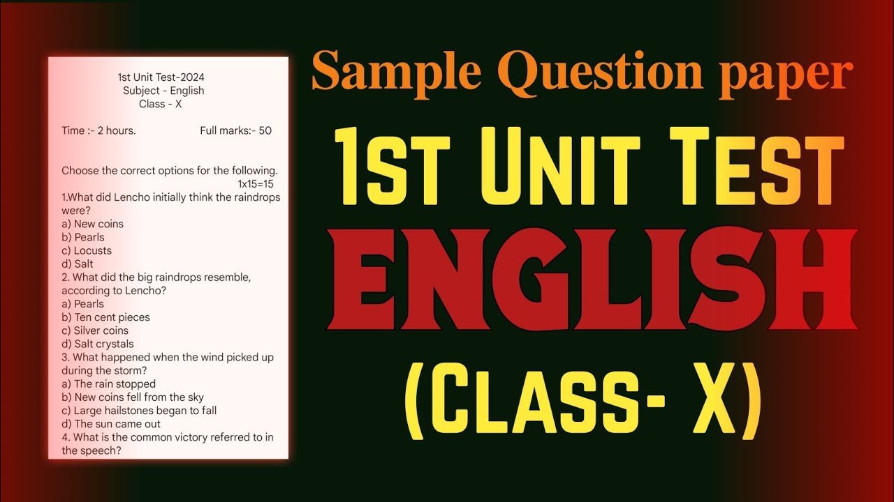 ENGLISH SAMPLE QUESTION PAPER| 1ST UNIT TEST 2024 | HSLC 2025 | YOU CAN ...