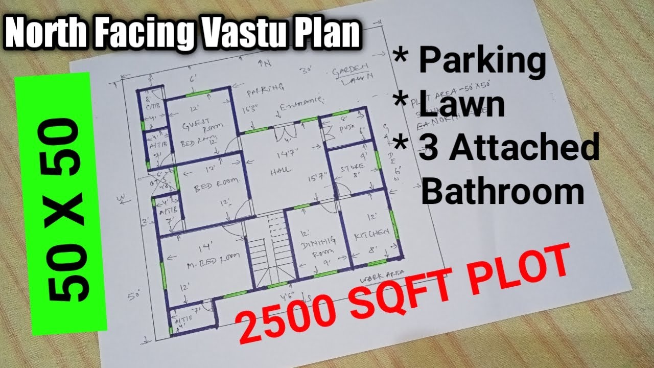 50 x 50 plot house plan with car parking & lawn | 50 X 50 PLOT GHAR KA ...