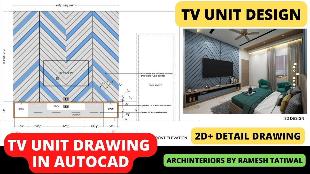 Modern TV Cabinet | TV Unit Drawing | 2D Autocad Drawing | Modern TV ...