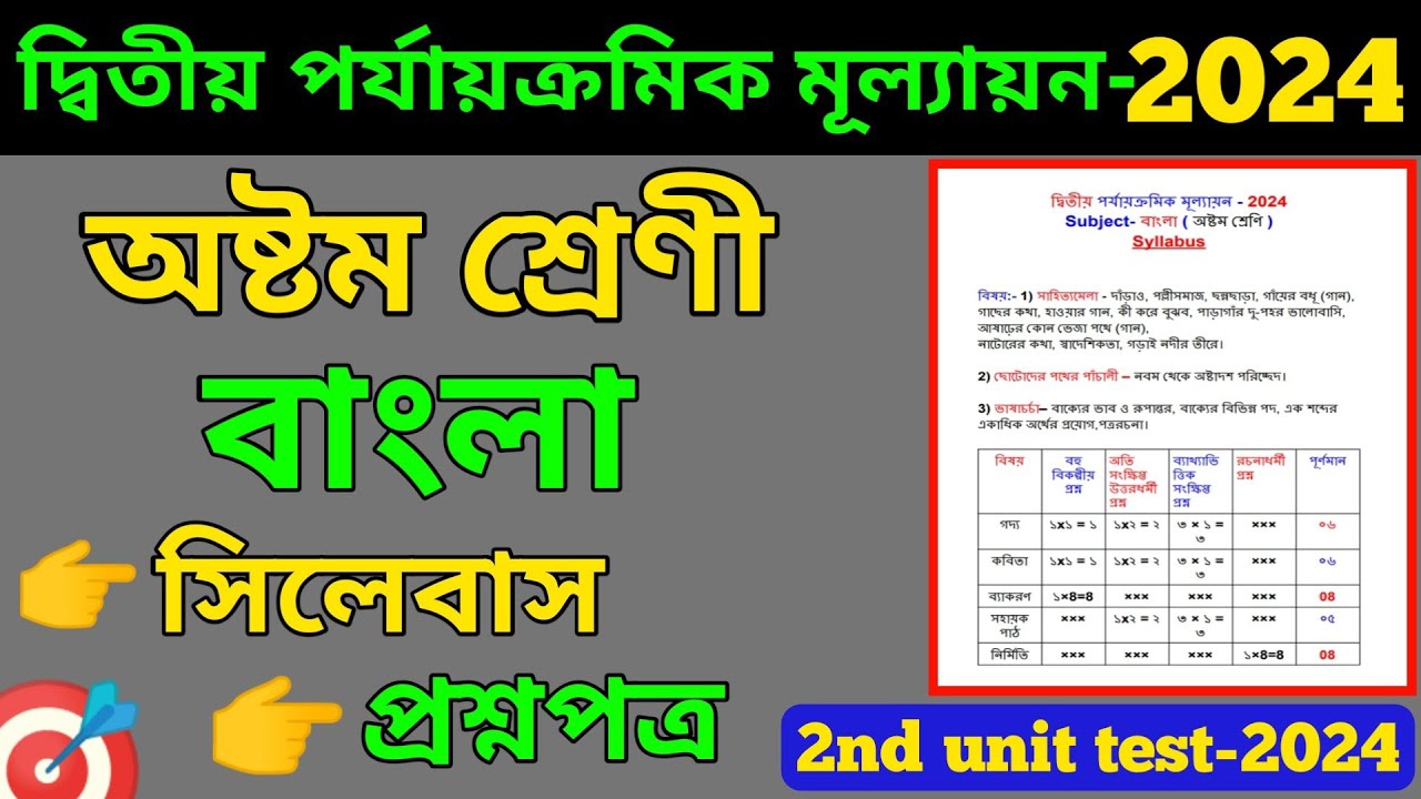 Class 8 bangla 2nd unit test question paper 2024 || Class 8 bengali 2nd ...