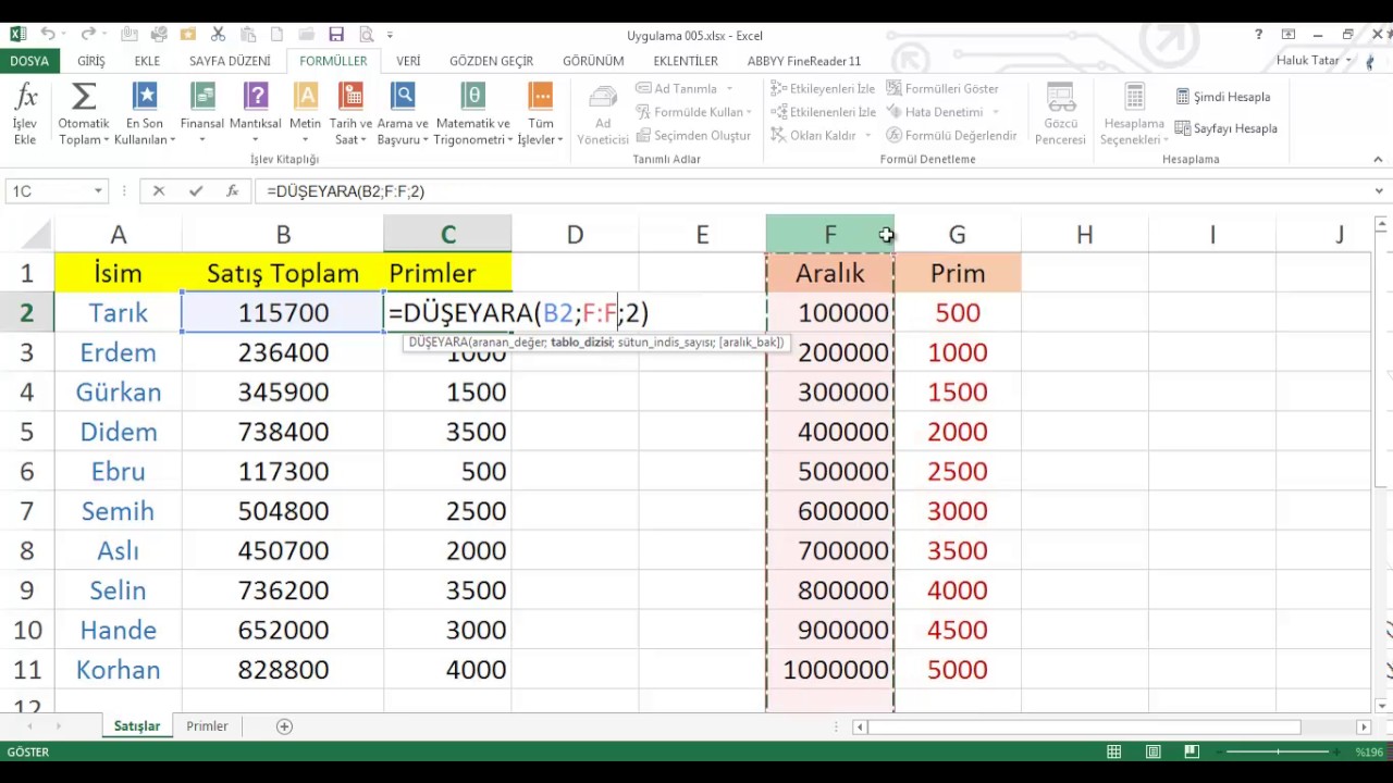 126 Önemli Fonksiyonlar Düşeyara Aralık eşleştirme - YouTube