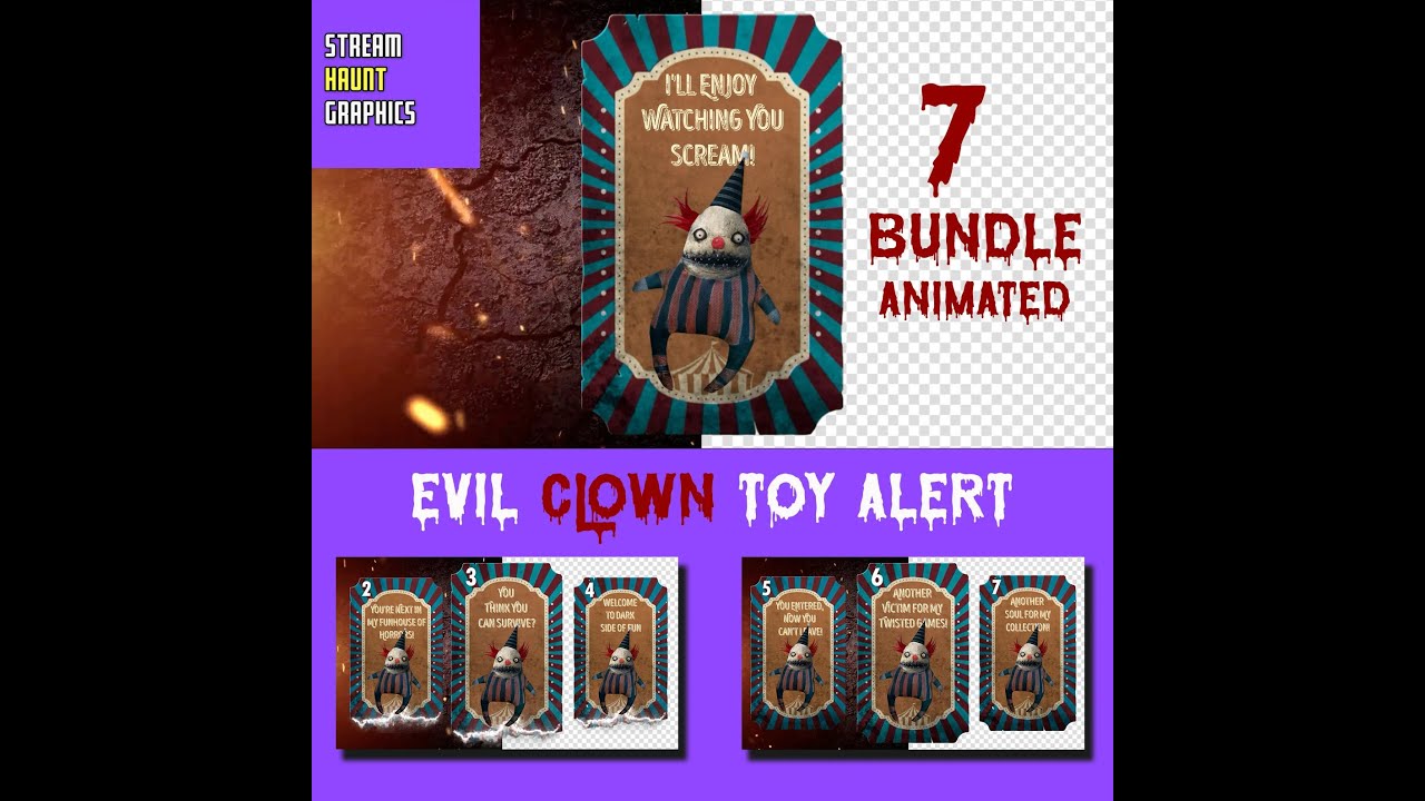 Terrifying Circus Clown Alerts Bundle 7 Macabre Evil Clown Animations ...