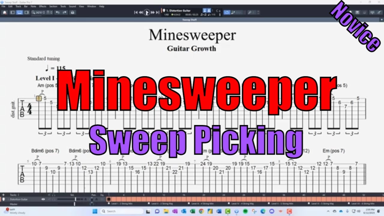 Minesweeper - Level 1-4 (Novice) | Sweep Picking [Exercise] - YouTube