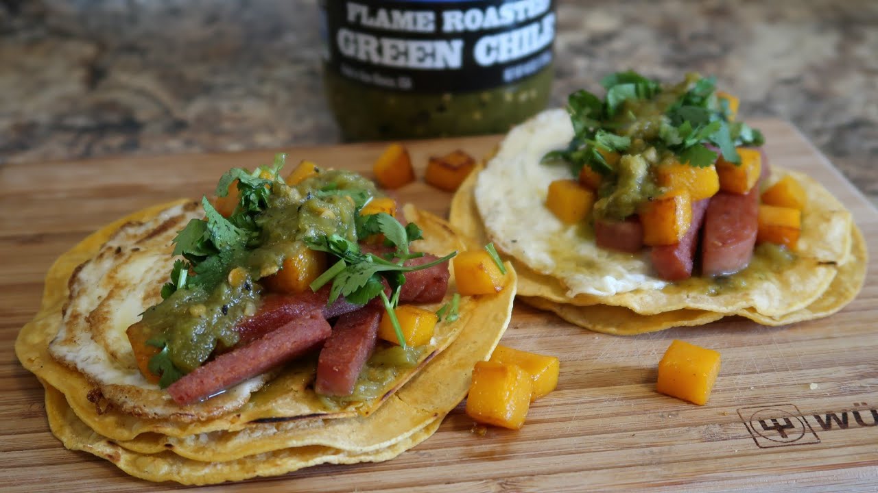 Squash & Spam Breakfast Tacos w/ Green Chile! - YouTube