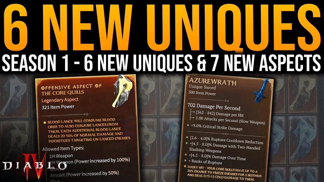 Diablo 4 - ALL 6 NEW UNIQUES & 7 NEW ASPECTS For All Classes - Patch 1.1.0 - Season Of The ...