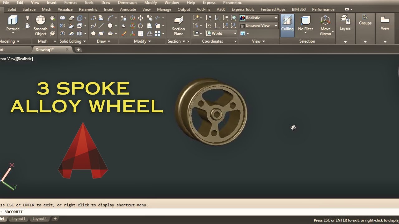 HOW TO DRAW 3 SPOKE ALLOY WHEEL IN AUTOCAD - YouTube