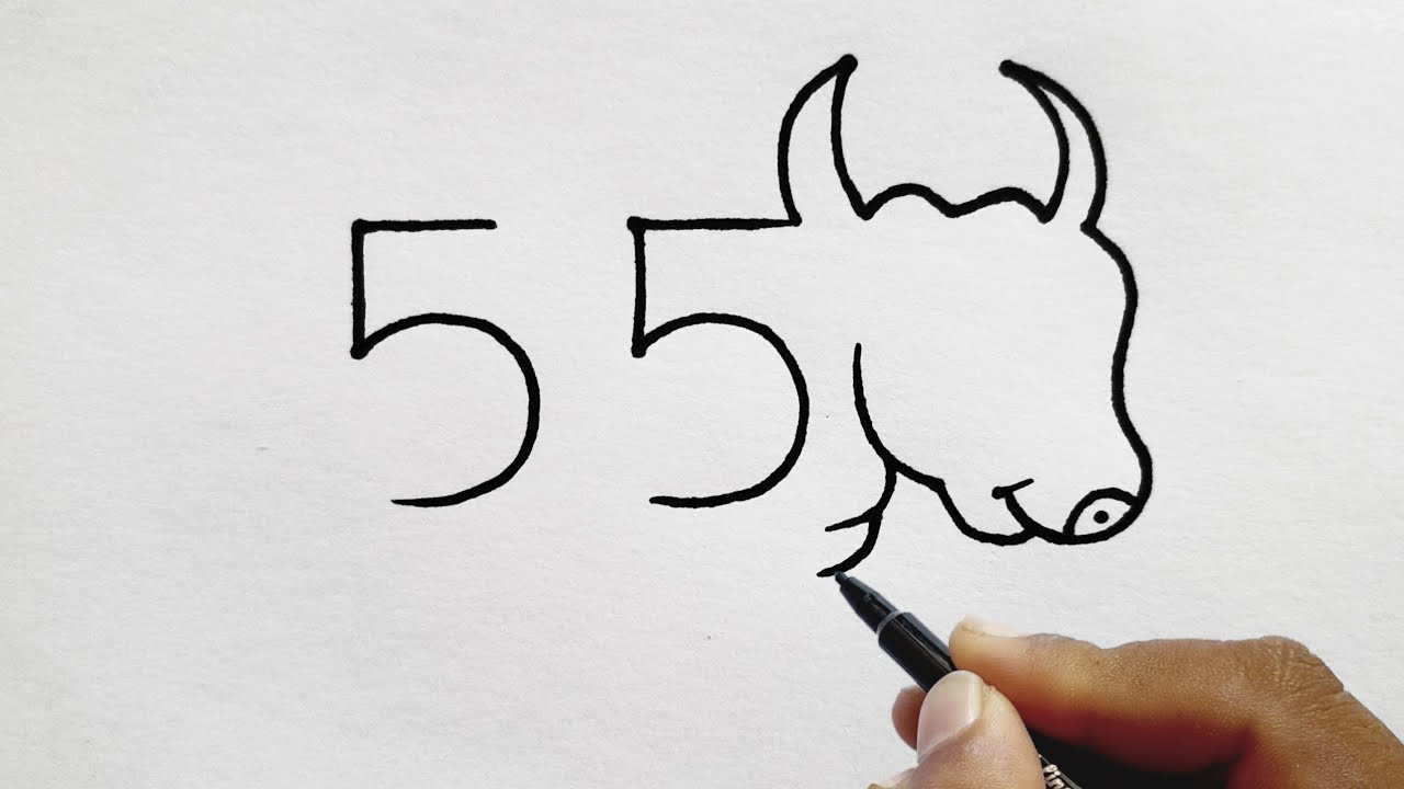 How To Draw A Cow From 55 Number l Cow Drawing Easy l Number Drawing l ...