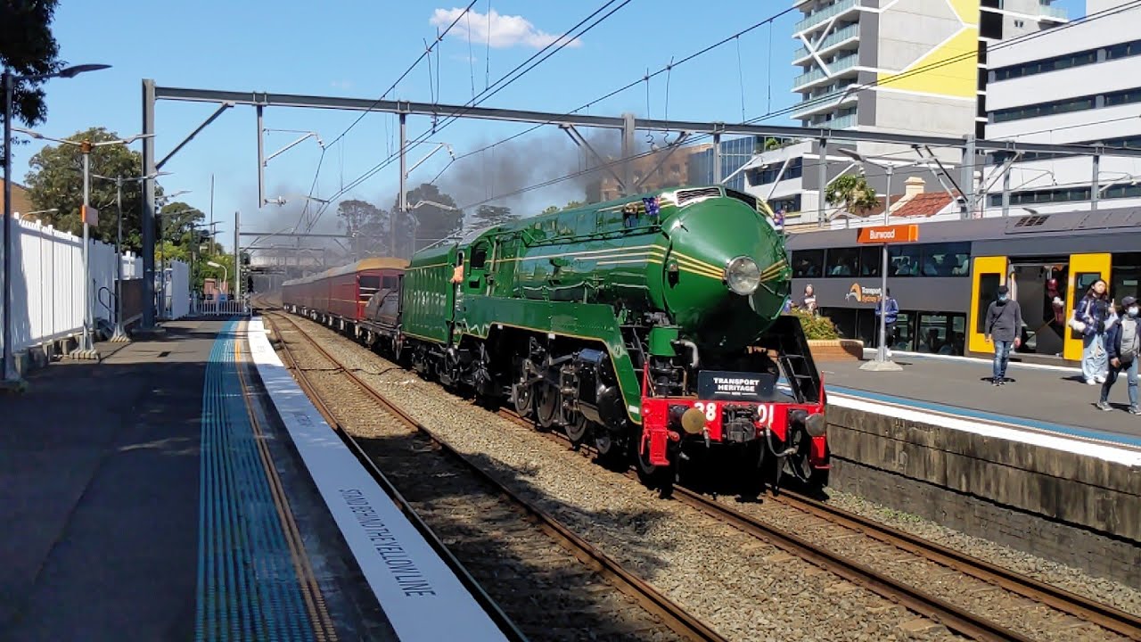 3801 Steam Locomotive passes through Burwood - YouTube