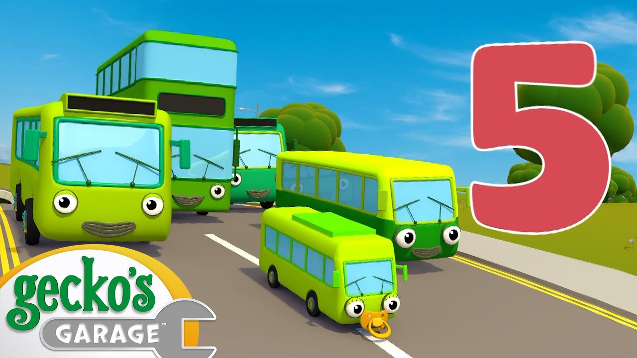 5 Green Buses | Gecko's Garage Songs｜Kids Songs｜Trucks for Kids - YouTube