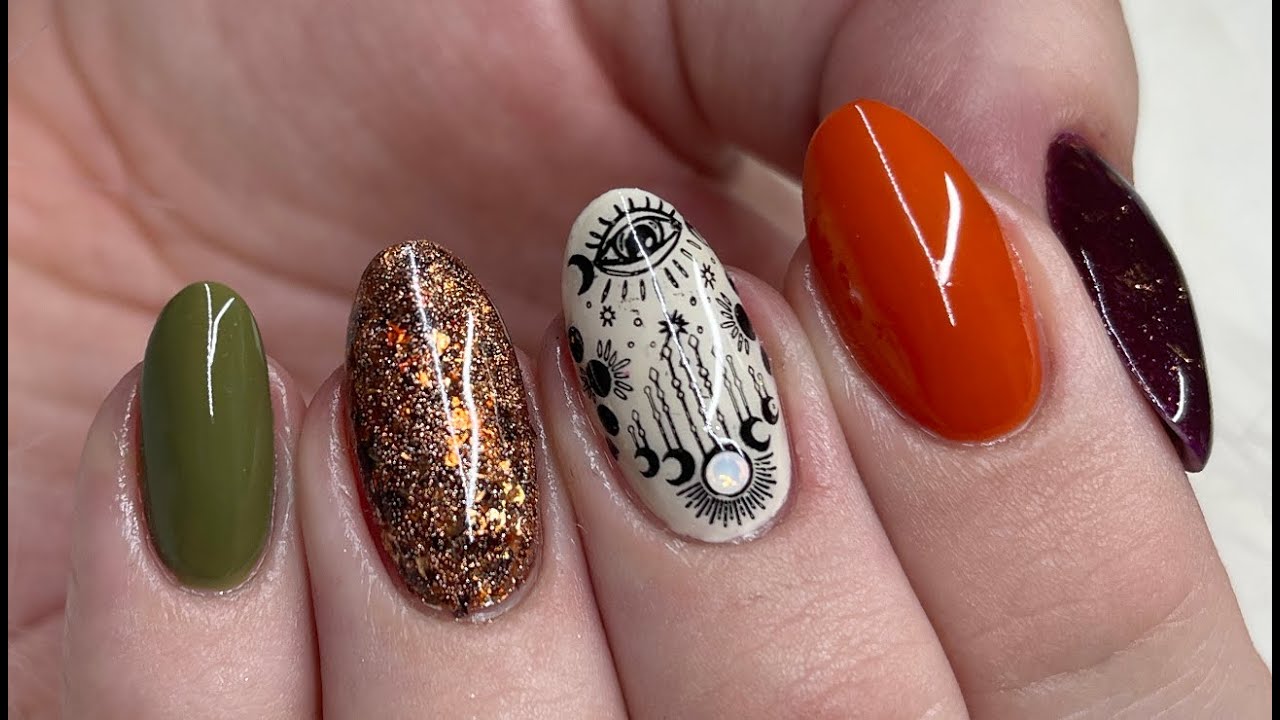 CELESTIAL MULTI COLOR FALL NAIL DESIGN - YouTube