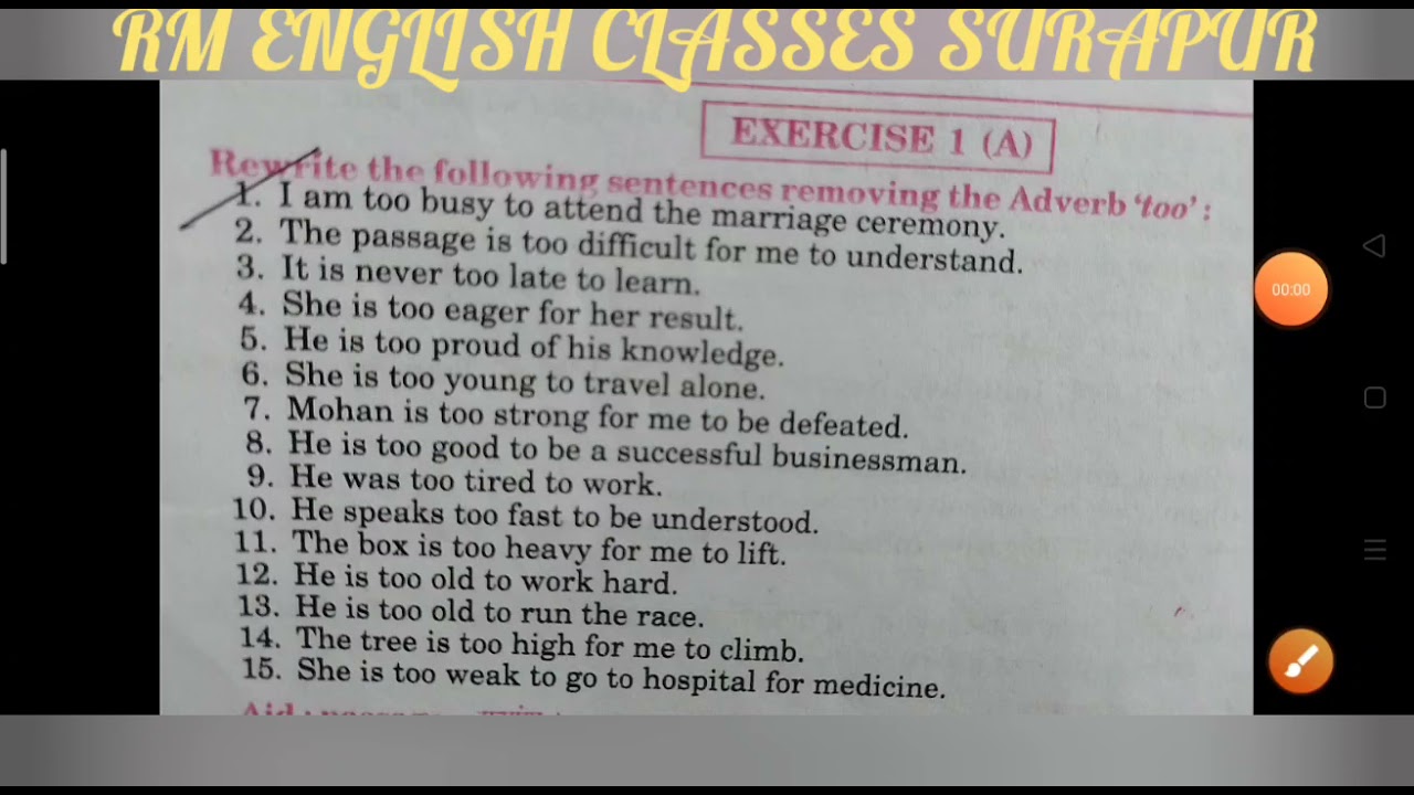 Remove Too Exercise 1 A from excellent book (Class 12/11) solved by ...