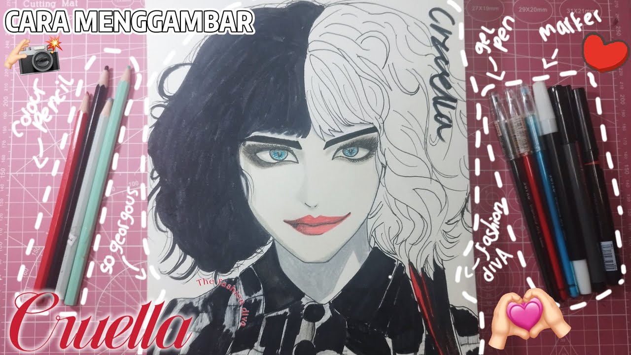 CARA MENGGAMBAR CRUELLA- how to draw - Draw with me #nebumiere ...